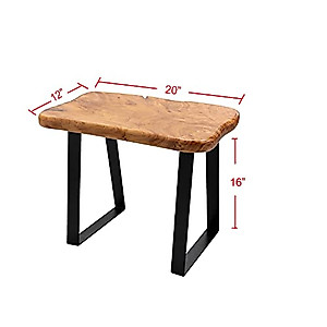 Warmaxx Natural Shape Solid Wood Entryway Bench Cedar Root 20"x12"x16" Living Room End Table Rustic Live Edge Accent Coffee Table Side Table with Metal Legs Bedroom Outdoor Vintage Garden Foot Stool