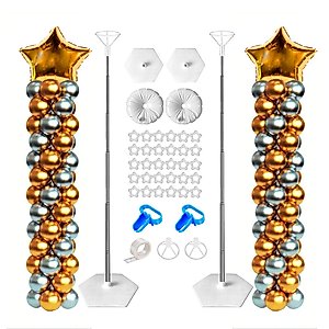 Balloon Column Stand Set of 2, 7ft Metal Telescopic Pillar Balloon Arch Stand, Adjustable Metal Balloon column for Birthday Party, Wedding and Graduation Party, Baby Shower