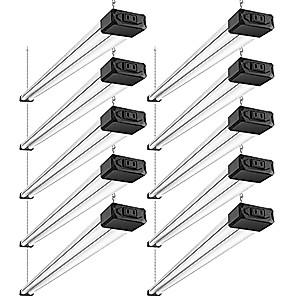 BBOUNDER 10 Pack Linkable LED Shop Light with Reflector, Super Bright 6500K Cool Daylight, 4400 LM, 4 FT, 48 Inch Integrated Fixture for Garage, 40W Equivalent 250W, Surface & Suspension Mount, Black
