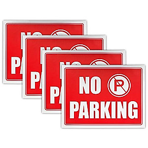Ram-Pro NO PARKING Sign - 9" High x 12" Wide Red on White Reflective Plastic Signs for Driveway, Personal Parking Space (Pack of 4)