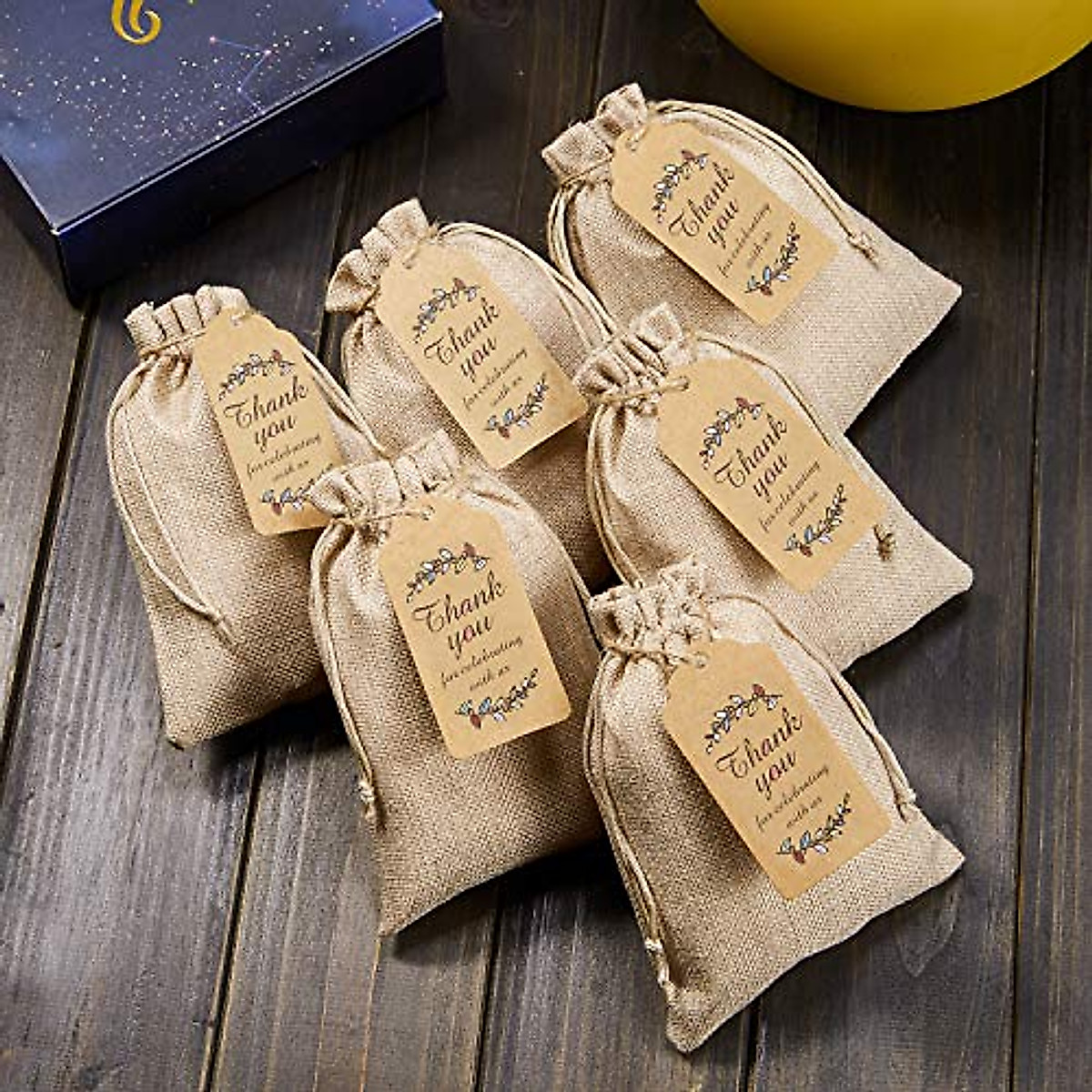25 Burlap Bags with Drawstring Closure 5" x 7" Closure Gift Bags for Wedding Party, Arts & Crafts Projects, Presents, Snacks & Jewelry, Kitchen Storage Biodegradable Linen Sack Pouch Tags