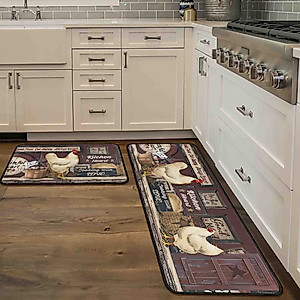 flippana Kitchen Rugs Farmhouse Style for Floor, Rooster Kitchen Rug, Non-Slip Backing Kitchen Mat Set of 2 Washable Kitchen Rug Sets with Runner for Home Kitchen 17"x47.2"+17"x30"