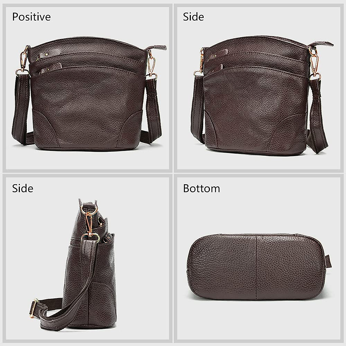 Lecxci Genuine Leather Cross Body Purses Zipper Wallets Shoulder Bags for Womens (S, Coffee)