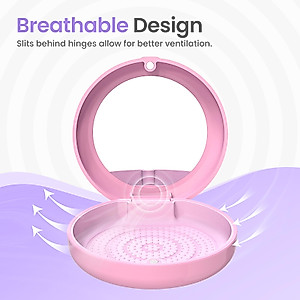 WELLCALE Retainer Case with Built-in Mirror, Aligner Case Compatible with Invisalign, Big Space & Slim Design with Magnetic Closure (Pink). Set of 2