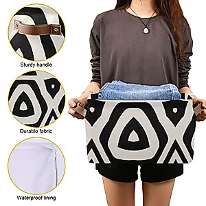 Large Foldable Storage Basket Bohemian Black Flower Storage Bin Canvas Toys Box Fabric Decorative Collapsible Organizer Bag with Handles for Bedroom Home