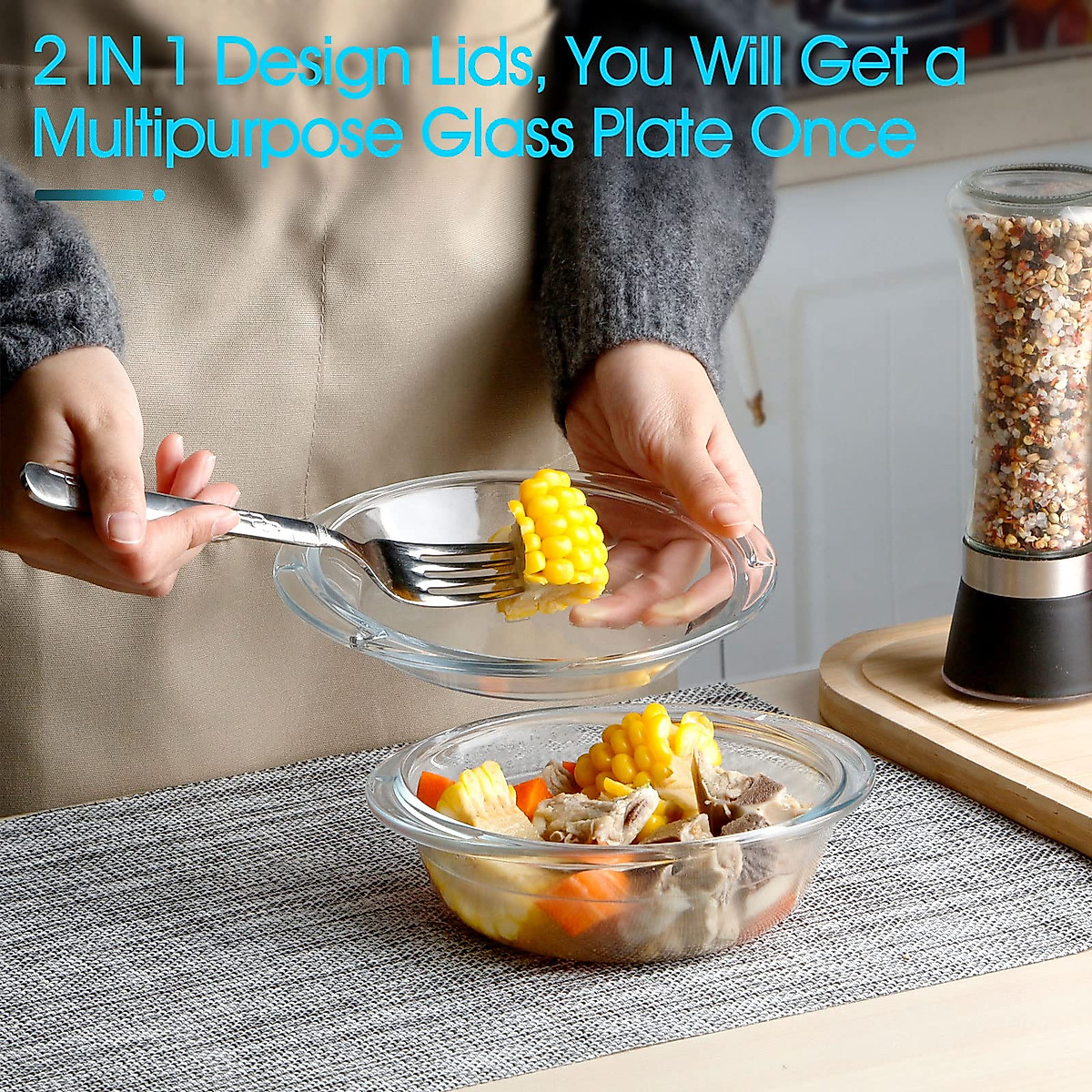 Mini-0.5 Liter Glass Casserole Dish With Glass Lid, Round Oven Safe Glass Bakeware with Handles, Microwave Oven Safe Glass Bowl with Lid