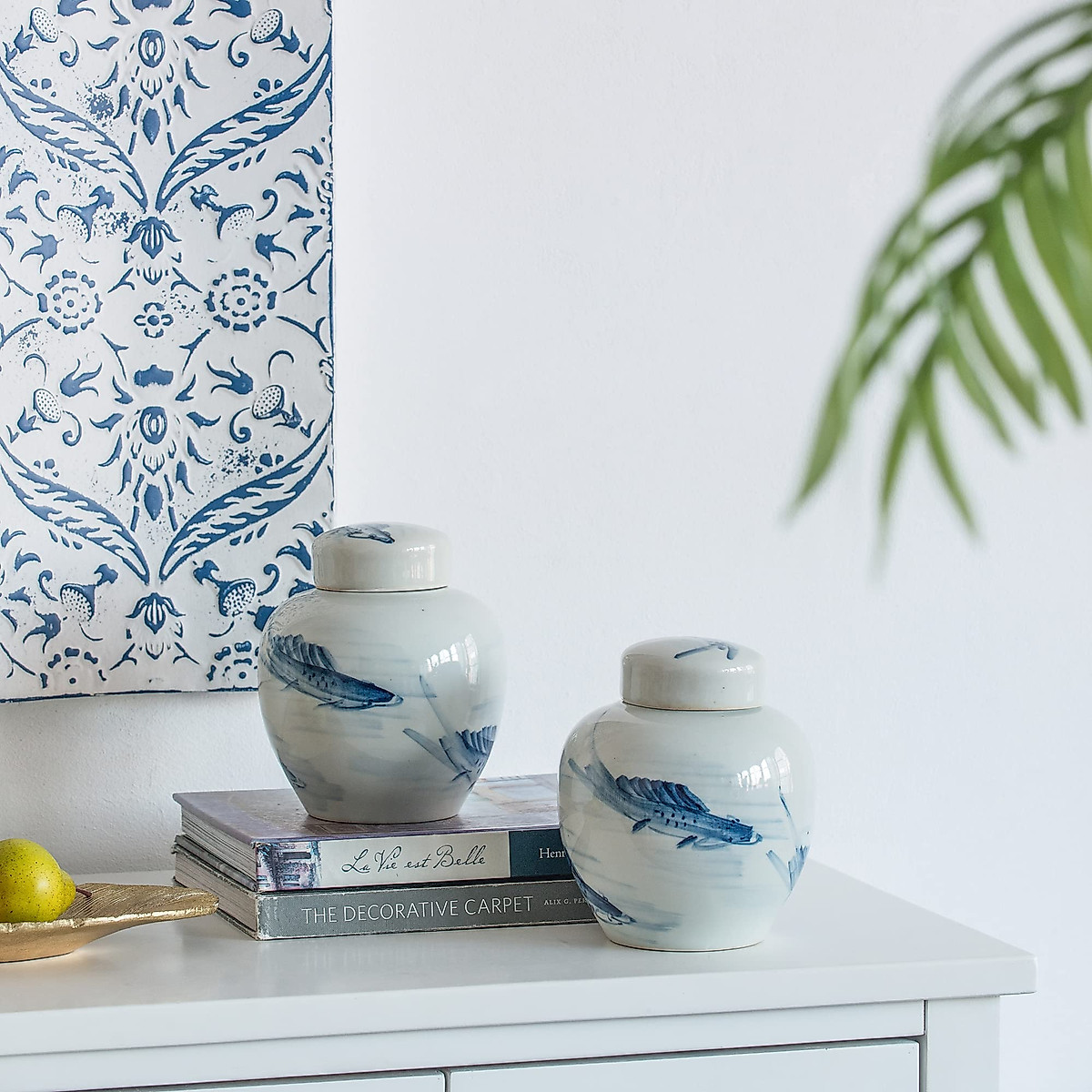 A&B Home Koi Lids, Small, Set of Two Jar, Set of 2, Blue