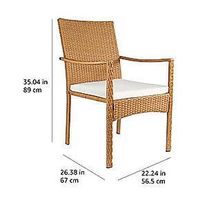 Amazon Brand - Ravenna Home Set of 2 Coastal Outdoor Patio Dining Chairs with Cushion, Weather-Resistant PE Rattan Wicker - Beige