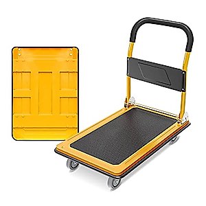 Generic Platform Hand Truck Platform Truck with Thicken Metal Chassis Foldable Handle Push Dolly and 4 Wheels for Home Office Transport Moving Hand Truck Push Dolly for Loading (Color : Yellow) (Red