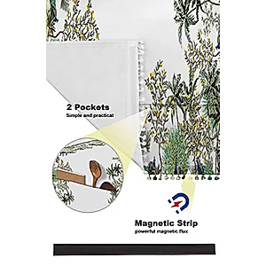 Fridge Dust Cover with Pockets, Summer Palm Tree Microwave Oven Dustproof Cover Decorative Kitchen Appliance Protector Cover Multi-Purpose Top Covers 12"x35" Tropical Green Leaves Peacock