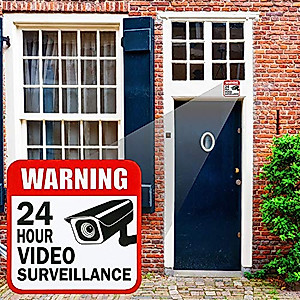 Tatuo 20 Pieces Video Surveillance Sticker Sign Decal 2 Size for Home Business Camera Alarm System Stickers, 5 x 5 Inches and 3 x 4 Inches Adhesive 24 Hours Security Warning Signs