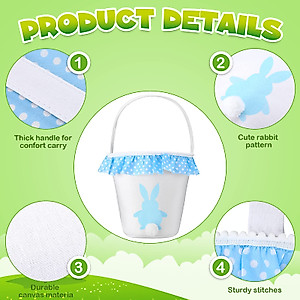 4 Pieces Canvas Easter Basket Bunny Easter Baskets for Kids Candy Egg Bags Fluffy Tails Printed Easter Bucket Cute Personalized Kids Basket Rabbit Bunny Easter Basket Tote for Carrying Presents Eggs