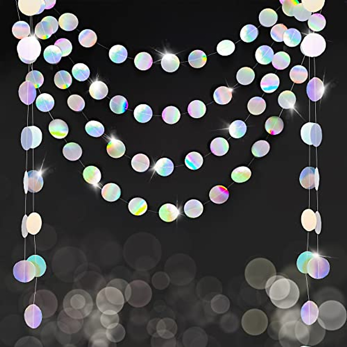 Iridescent Disco Party Decorations Garland, Retro 70s Circle Streamers, Holographic Hanging Dancing Decor Backdrop, Sparkle Birthday Bachelorette Mermaid Unicorn Theme Party Supplies