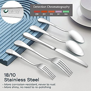 40-Piece Silverware Set for 8, E-far 18/10 Stainless Steel Flatware Cutlery Metal Eating Utensil Tableware Forks and Spoon Sets for Restaurant Wedding - Simple Fancy Style & Dishwasher Safe