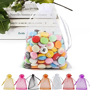 ANZNKU 50 Pack Organza Bags 5 x 7 Inch, White Sheer Favor Bags with Drawstring, Small Mesh Bags Drawstring, Gift Bags Small Size, Sheer Bags Drawstring For Wedding Party