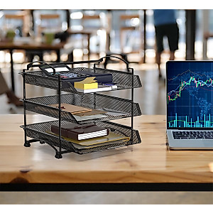 SimpleHouseware 3 Tier Stackable Desktop Document Letter Tray Organizer, Black