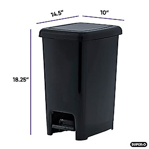 Superio Slim Step On Trash Can 6.5 Gallon, Black Waste Bin with Foot Pedal Lid 26 Liter, Kitchen, Under Desk, Office, Bedroom, Bathroom
