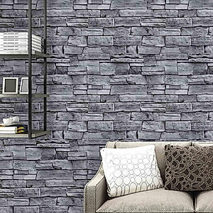 practicalWs 17.71" x 393.7" Grey Brick Stone Peel and Stick Wallpaper 3D Removable Decoration Wall Paper Self-Adhesive Contact Paper Stick on Wall Panels Backsplash Bedroom Wall