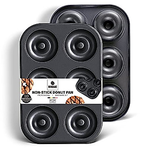 HONGBAKE Donut Pan For Baking, Upgraded Deepened Doughnut Tray, 2 Pack 6 Cavity Mini Bagel Mold for Oven, Nonstick and Heavy Duty - Black