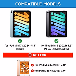 BORIYUAN iPad Mini 7th Gen 2024 (A17 Pro) & iPad Mini 6 Keyboard Case 2021, Detachable Wireless Keyboard, 7 Color Backlit, Slim Folio Cover with Pencil Holder for iPad Mini 7th/6th Gen 8.3 inch Black