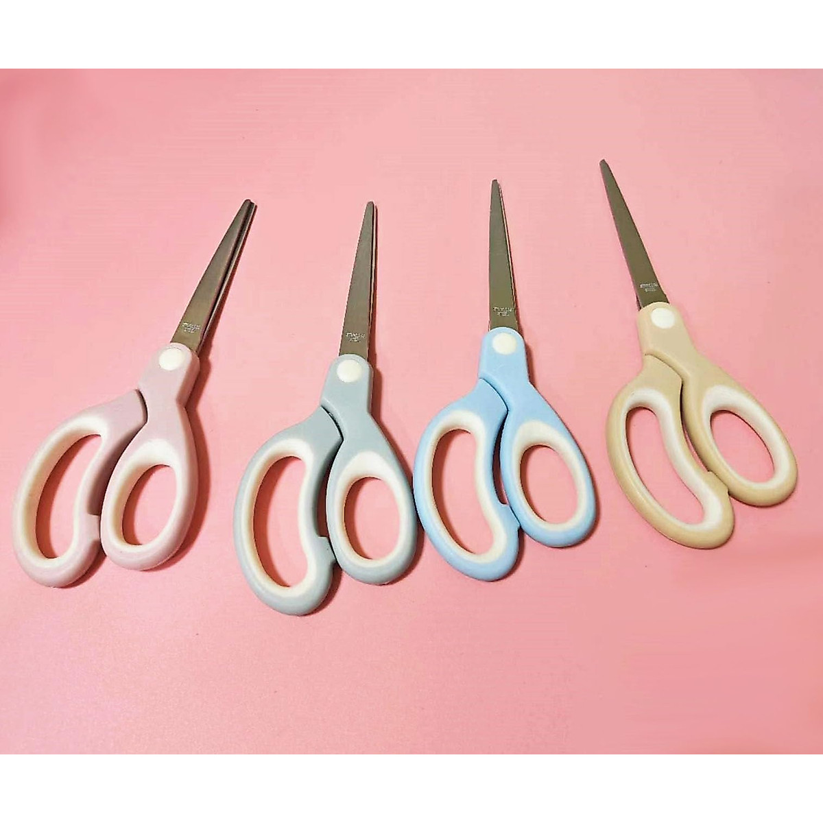 Pastel Non Stick Scissors All Purpose Office Craft Scissors Soft Grip Cutting Tool, Blunt Tip Fabric Shears Kids Scissors for Crafting, Sewing,Left & Right Handed (1 Pack, Pink)