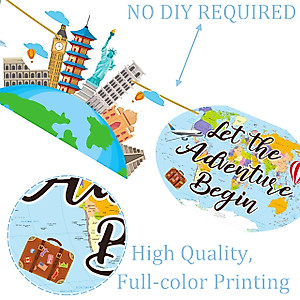 4pcs Travel Theme Party Banners Adventure Awaits Party Decorations Let The Adventure Begin Bon Voyage Map Theme Banners for Around The World Party Graduation Farewell Retirement Party Supplies