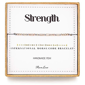 RareLove Strength Morse Code Bracelets Be Strong Inspirational Encouragement Friendship Gift For Women Tiny Beads Grey String Bracelet