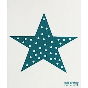 Trendy Tripper Swedish Dishcloths/Sponge Cloths: Packs of 3 Different Turquoise OR Petrol Designs (3 Petrol: Fiddeli + Hearts + Star)