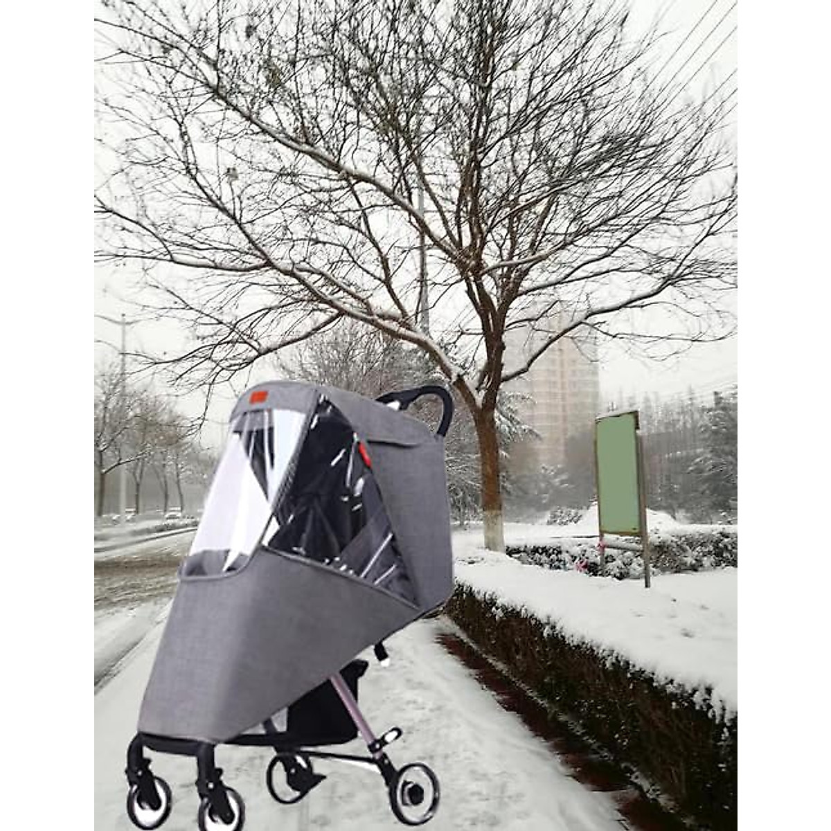 Universal Rain Cover for Baby Stroller Waterproof Windproof Rainy Weather Guard Air Holes Wind Dust Protection Breathable Shield Elastic Band Transparent Accessories with Storage Pocket