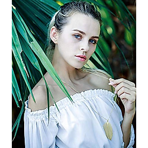 BOUTIQUELOVIN Gold Casual Long Leaf Necklaces for Women Boho Feather Costume Statement Necklaces Extra Long Gypsy Necklace