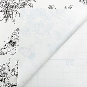 SimpleLife4U Easy Apply Shelf Liner Removable Furniture Paper Decorative Workspace Organizers Sofa Tables, Black-White Peony Butterfly, 17.7 Inch by 9.8 Feet