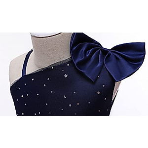 AVAZU 2-8T Toddler Girl One Shoulder Dresses Baby Formal Party Wedding Flower Bowknot Dress Formal Wedding Party Ball Gown Dress Dark Blue 140