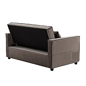 Aoowow 58 Inch Convertible Sleeper Sofa, Velvet Loveseat Sleeper Pull Out Sofa Bed Convertible Loveseat with Adjustable Backrest, 2 Pillows and Side Pockets for Living Room Small Spaces (Brown)