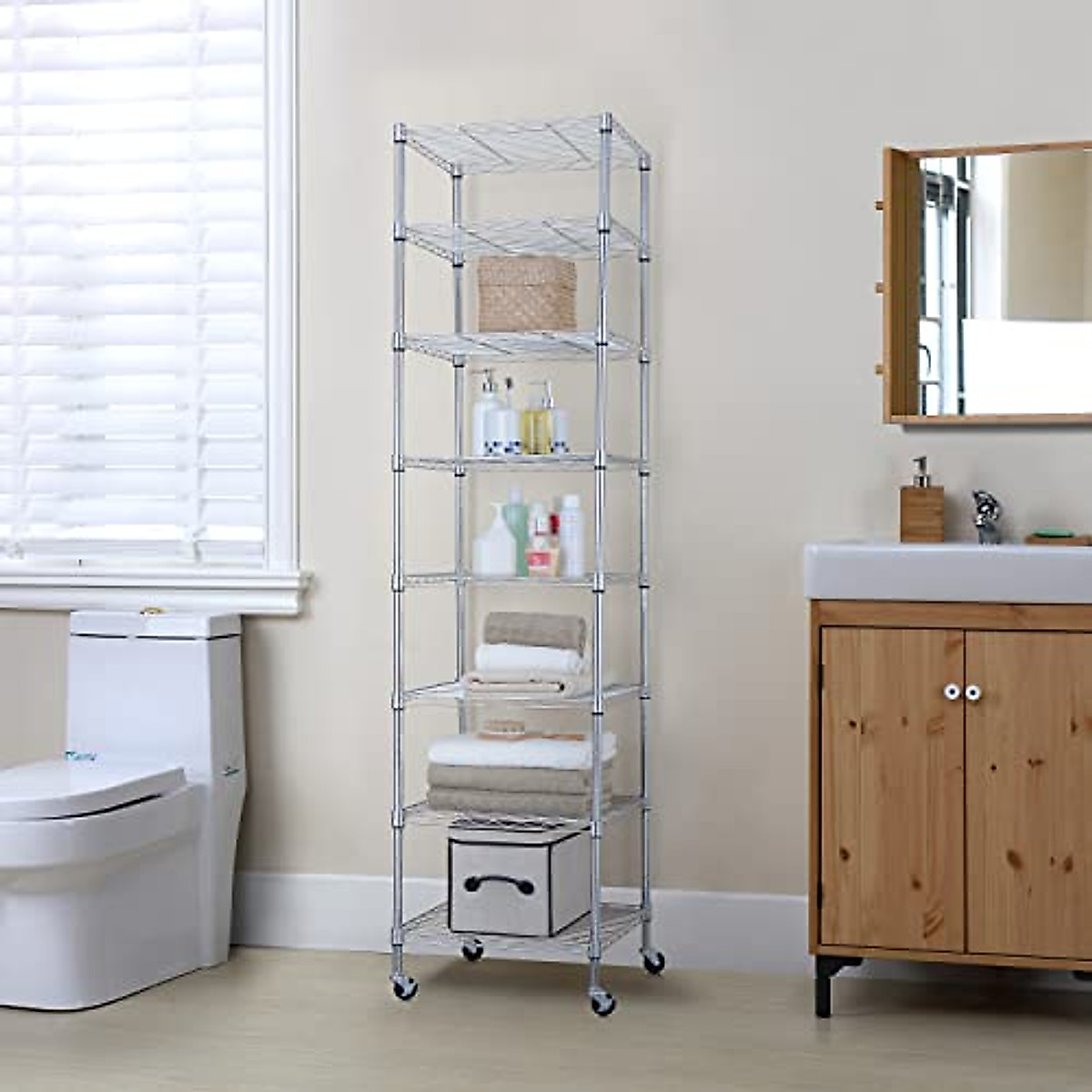 Finnhomy Heavy Duty 8 Tier Wire Shelving with Wheels 18x18x72.8-inches 8 Shelves Storage Rack Thicken Steel Tube, Pantry Shelves for Storage, Adjustable Shelving Unit, NSF Certified, Chrome