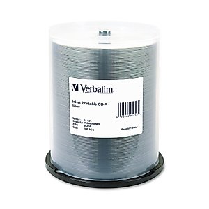 Verbatim 95256 CD-R, 700MB, 52X, Silver Inkjet Printable, 100/PK Spindle