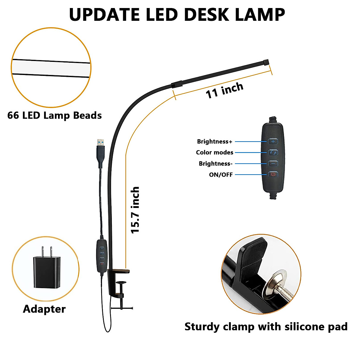 LED Desk Lamp, Touch Control Desk Lamp with 10 Levels Brightness, Dimmable Office Lamp with Adjustable Arm, 11" Wide Office Eye Protection Light 900LM Large Bright Desk Lights with Stepless Dimming