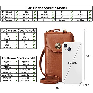 BROMEN Small Cell Phone Purse Crossbody Bags for Women Vegan Leather Wallet Purse with Credit Card Holder Brown Grain