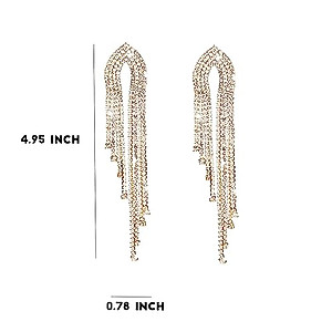 Rhinestone Tassel Earrings Dangling for Women Gold Hypoallergenic Long Tassel Drop Dangle Earrings for Wedding Prom