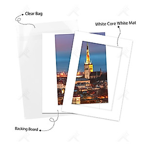 Golden State Art, Pack of 25, 5x7 White Picture Mat Full Set - Fit 4x6 Photo/Print - High Premier Acid Free Bevel Pre-Cut White Core Mattes - Includes 25 Backing Backer Board & Clear Bags