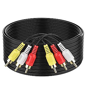 Abireiv Audio Video RCA Cable, 25FT 3RCA to 3RCA Composite AV Cable Compatible with Set-Top Box, Speaker, Amplifier, DVD Player, 24K Gold Plated