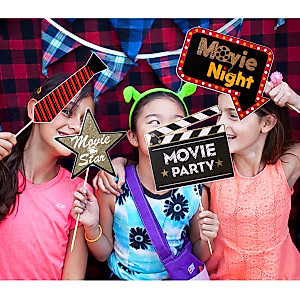 BESTOYARD Movie Night Party Photo Booth Props Kit - Movie Star Movie Night Party Supplies Decorations 21pcs