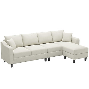 Belffin Velvet Convertible Sectional Sofa L Shaped Couch Reversible Sectional Sofa with Chaise Velvet 4 Seat Sectional Sofa (Beige)…