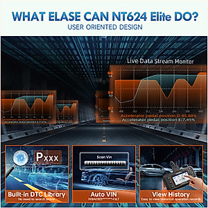 FOXWELL Car Scanner NT624 Elite All System OBD2 Scanner Diagnostic Tool 8 Reset Code Reader ABS/SAS/TPS/Oil/EPB/BRT Scanner for Car Free Update Car Diagnostic Scanner for All Cars with Battery Test