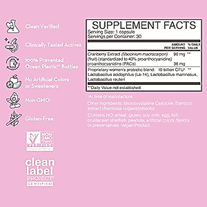 HUM Private Party Cranberry Pills for Women - Daily Vaginal Probiotic Women's Vitamins for Urinary Tract Health - Vegan Lactobacillus Supplement for a Balanced Vaginal pH + Microbiome (30 Capsules)