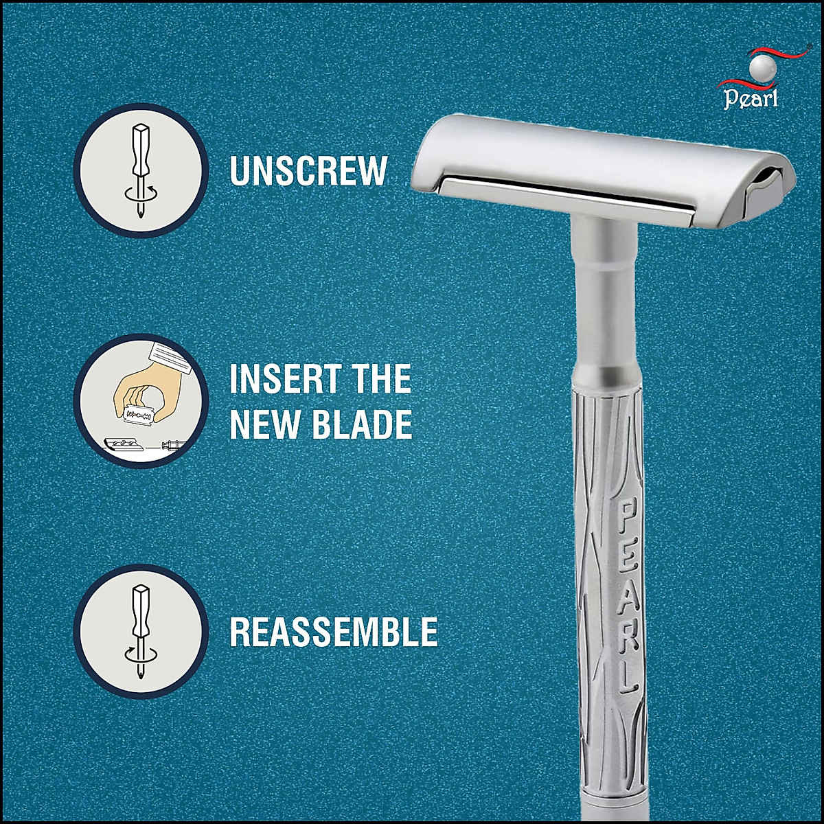 Pearl K2 Dual handle Double Edge Safety Razor made with Brass Metal Handle - New Premium Razor with two handle (long & short) and 10 Premium Stainless Steel Blades for smooth & Irritation-free shave