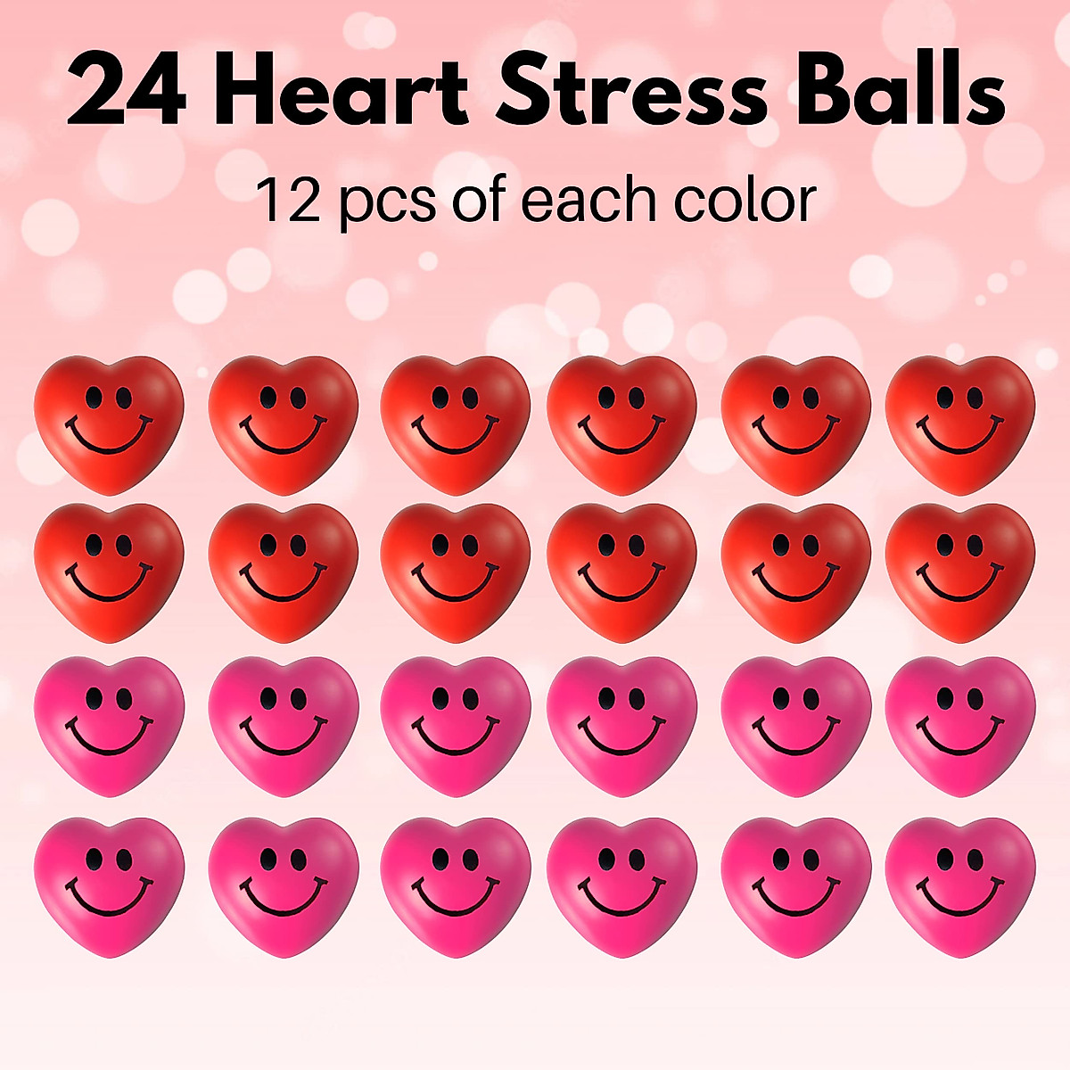4E's Novelty Mini 1.5" Heart Stress Ball (24 Pack) Bulk - Valentines Squishies - for Class Valentines Party Favors for Kids, Valentines Day Gifts for Kids Classroom, Small Size