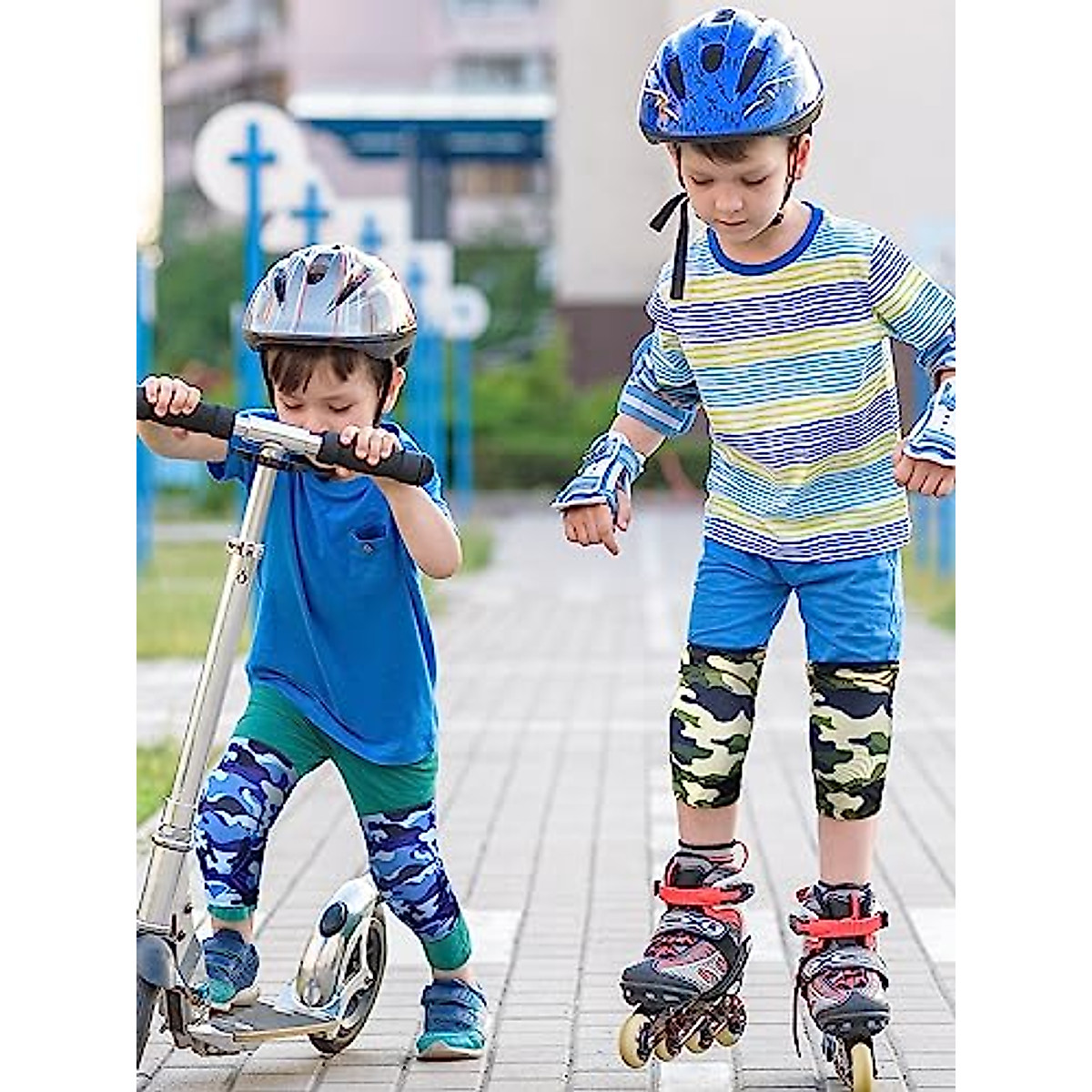 2 Pair Kids Knee Pad Camouflage Anti Slip Padded for Boy Sponge Knee Brace Breathable Flexible Toddler Knee Pads Elastic Knee Support for Boys Sport Volleyball Dance Skating Basketball, 3-7 Years