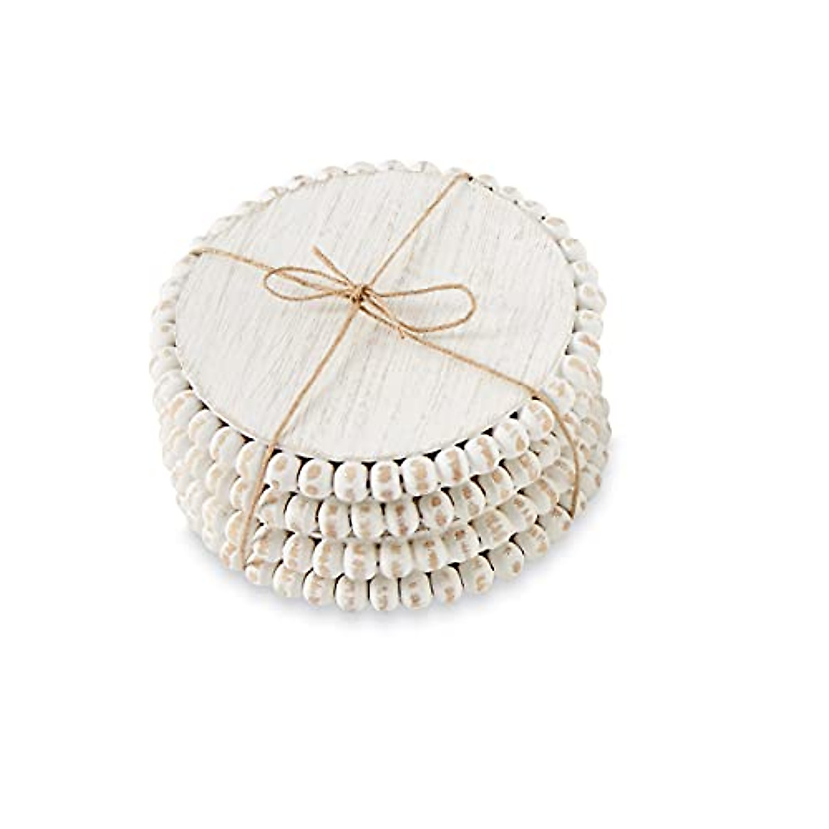 Mud Pie White Beaded Coaster Sets, 4 3/4"" Dia (42500044W)