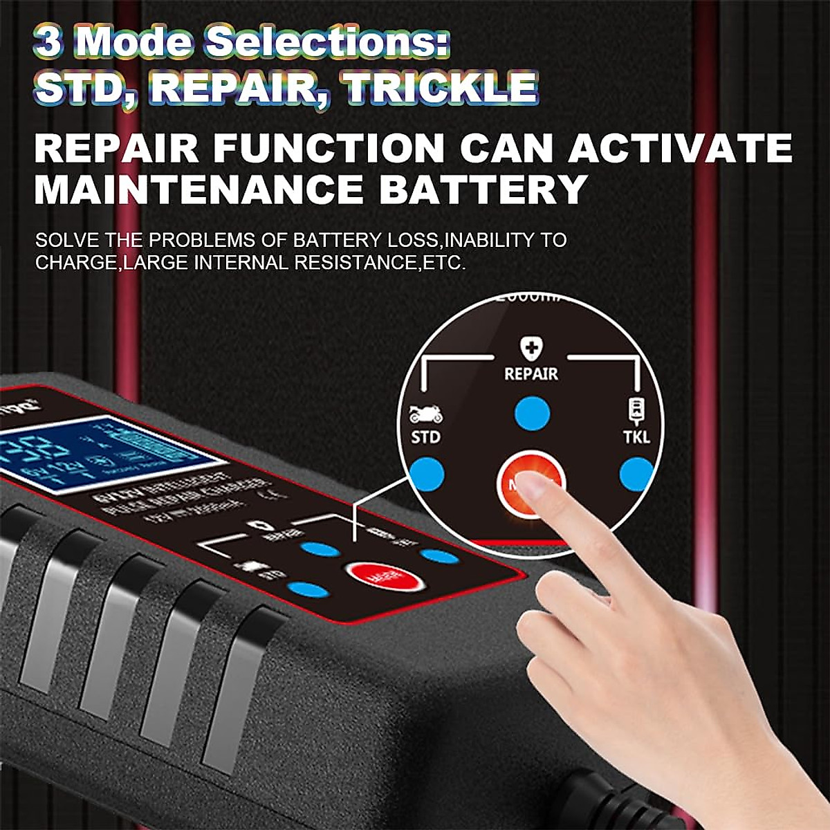 B-Qtech Upgraded 2Amp Car Battery Trickle Charger 6V/12V Smart Fully Automatic 3 Mode Battery Charger Maintainer, Battery Desulfator for Lawn Mower, Motorcycle, Car, Boat, Marine Lead Acid Batteries