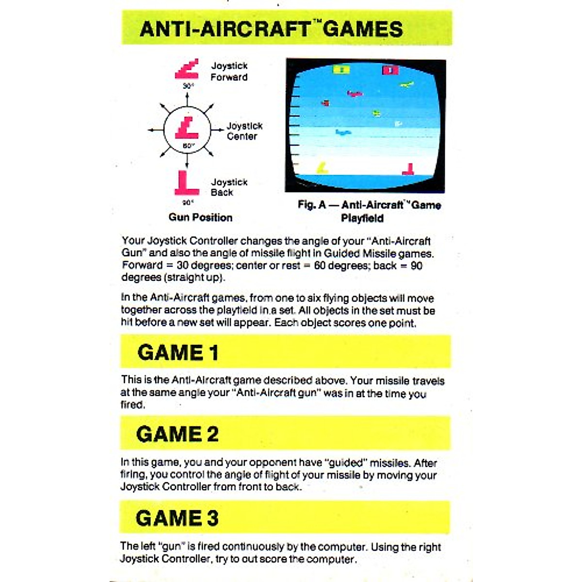 Anti-Aircraft Games Atari 2600 Instruction Booklet (Atari 2600 Manual ONLY - NO GAME) Pamphlet - NO GAME INCLUDED